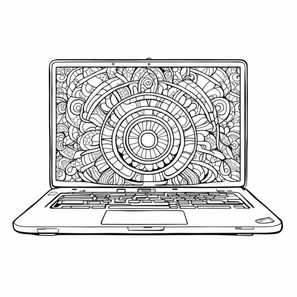 Download Black and White Laptop Drawing with Colorful Patterns Coloring ...