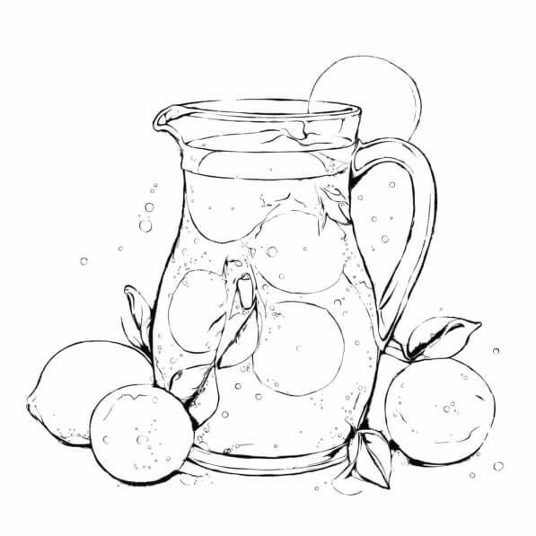 Download Pitcher with Water and Lemons Illustration Coloring pages ...