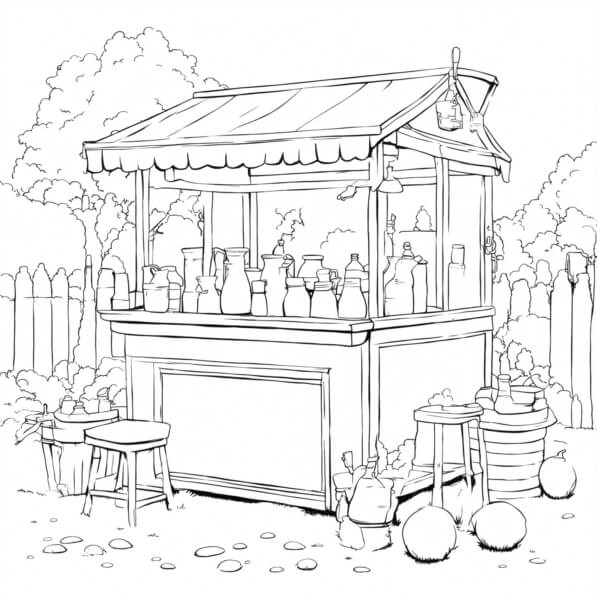 Télécharger Page De Coloriage Stand De Marché En Plein Air Pages De