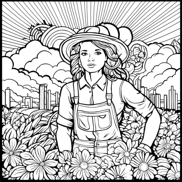 Descarga Niña con Overol Parada en Campo de Flores Páginas para ...