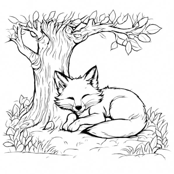 Download Sleeping Fox Under Tree Coloring Page Coloring pages Online ...