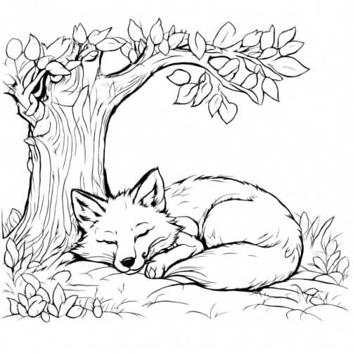 Download Sleeping Fox Under Tree Coloring Page Coloring pages Online ...