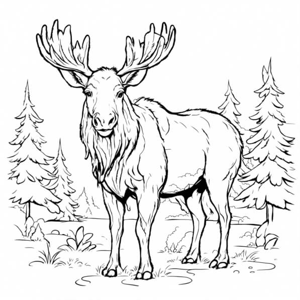 Télécharger Page de coloriage d'élan dans la forêt Pages de coloriage ...
