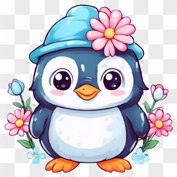 Download Kawaii Penguin with Blue Hat and Pink Flowers Kawaii Online ...