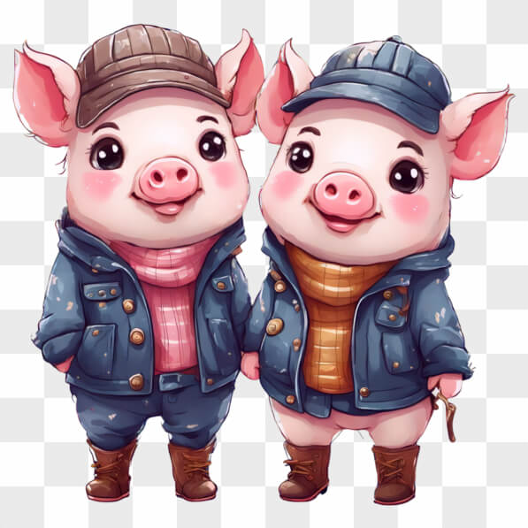 Descarga Kawaii: Dos Cerditos de Dibujos Animados con Abrigos de ...