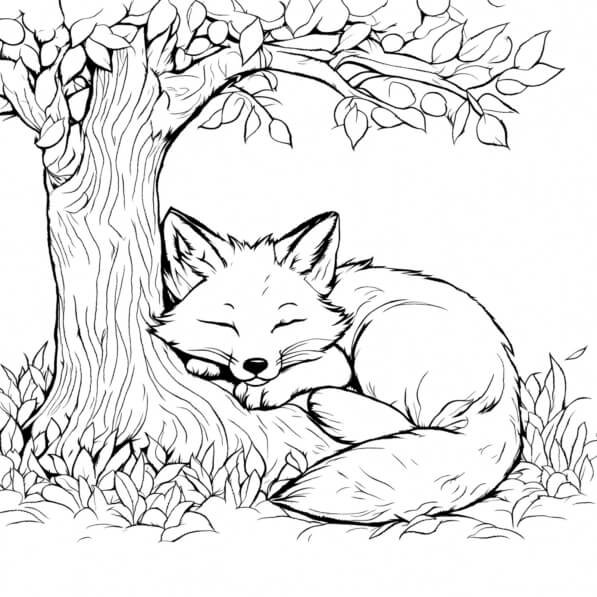 Download Sleeping Fox Under Tree Coloring Page Coloring pages Online ...