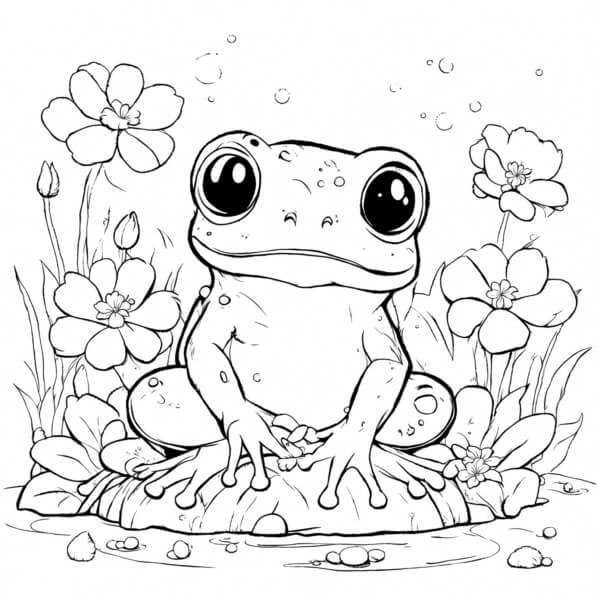 Frosch im Gras mit Blumen Ausmalbild Malvorlagen online herunterladen ...