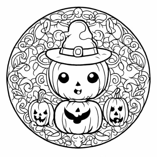 Download Halloween Coloring Page with Witch and Pumpkins Coloring pages ...