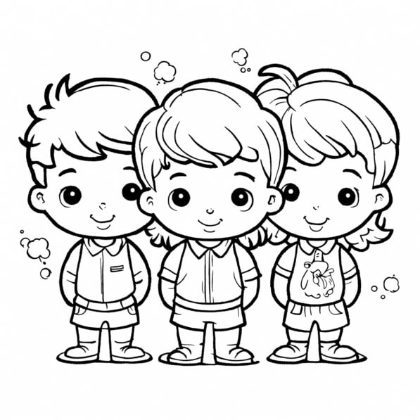 Download Black and White Coloring Page with Three Children Coloring ...