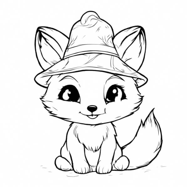Download Coloring Page with Cute Fox in Hat Coloring pages Online ...
