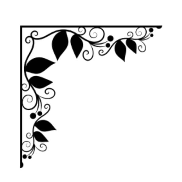 Download Black and White Decorative Corner Frame with Leaves and Vines ...