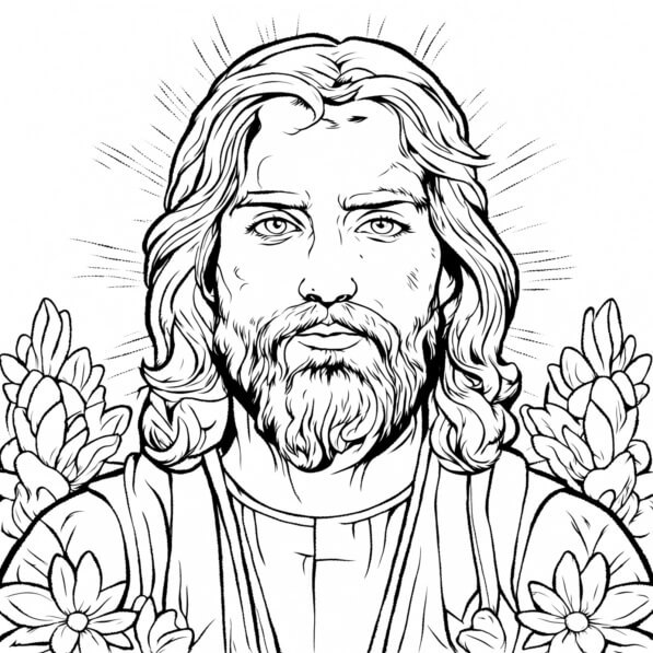 Download Black and White Jesus with Flowers Coloring pages Online ...