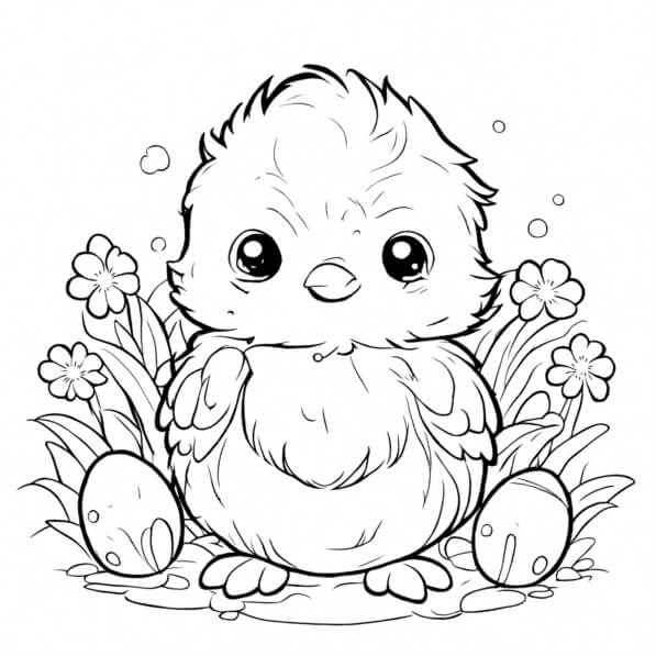 Download Cute Baby Chick and Eggs in Grass - Easter Coloring Page ...
