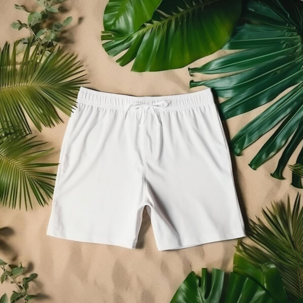 Download White Shorts on Sandy Beach with Tropical Leaves Mockups ...