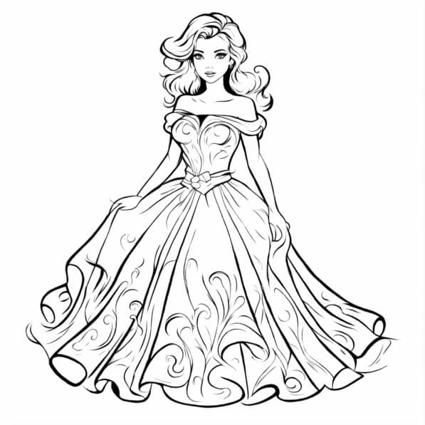 Télécharger Belle princesse en longue robe pages à colorier Pages de ...