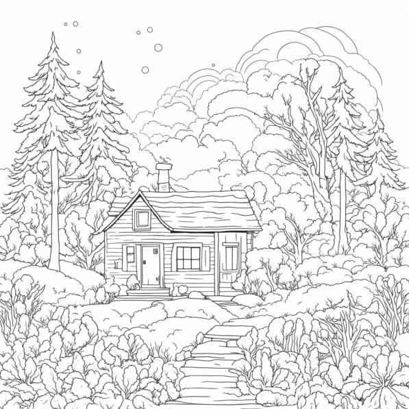 Download Wooden House in Serene Nature Setting Coloring pages Online ...