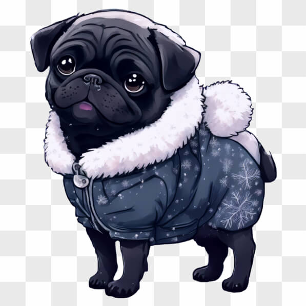 Download Black Pug Dog in Winter Coat with Snowflakes Cartoons Online ...