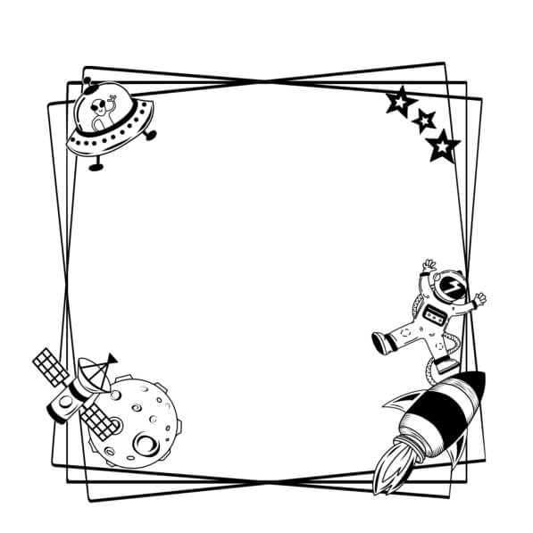 Descarga Marco Espacial en Blanco y Negro con Astronauta y Cohete ...