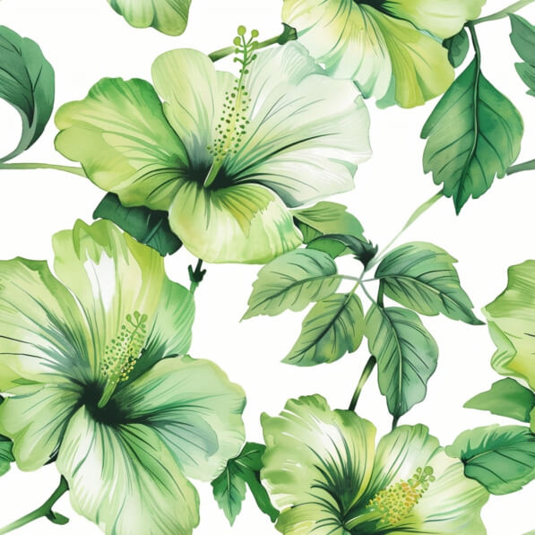 Download Green Hibiscus Flowers and Leaves Seamless Pattern Patterns ...