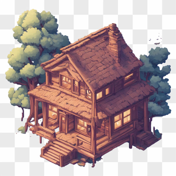 Download Rustic Cabin in the Woods Cartoons Online - Creative Fabrica