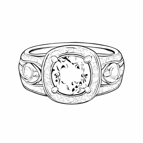 Download Black-and-White Engagement Ring Drawing with Diamonds and ...