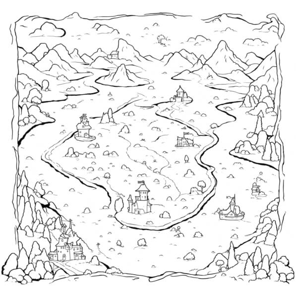 Download Black and White Island Coloring Page with Castles Coloring ...