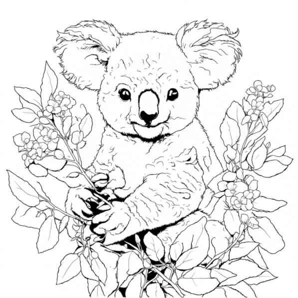 Download Koala Bear in Eucalyptus Tree Coloring pages Online - Creative ...