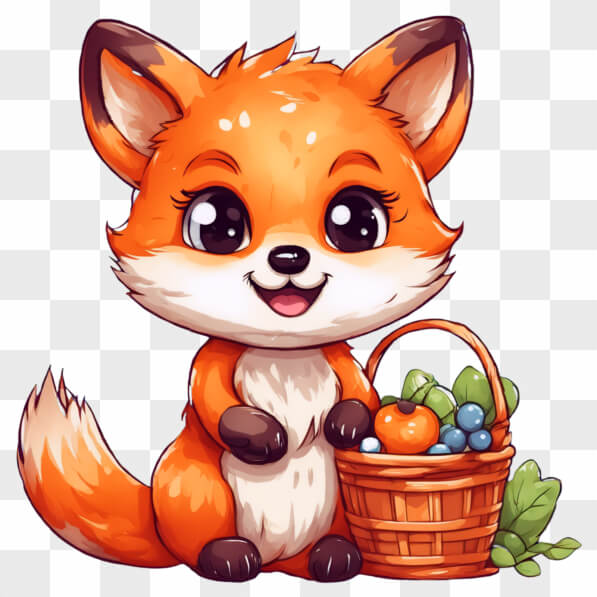Download Kawaii Fox Character with Basket of Fruits and Vegetables ...