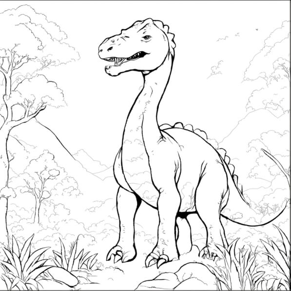 Download Dinosaur Coloring Page in Forest Setting Coloring pages Online ...