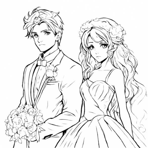 Download Anime Wedding Coloring Page: Bride and Groom Coloring pages ...