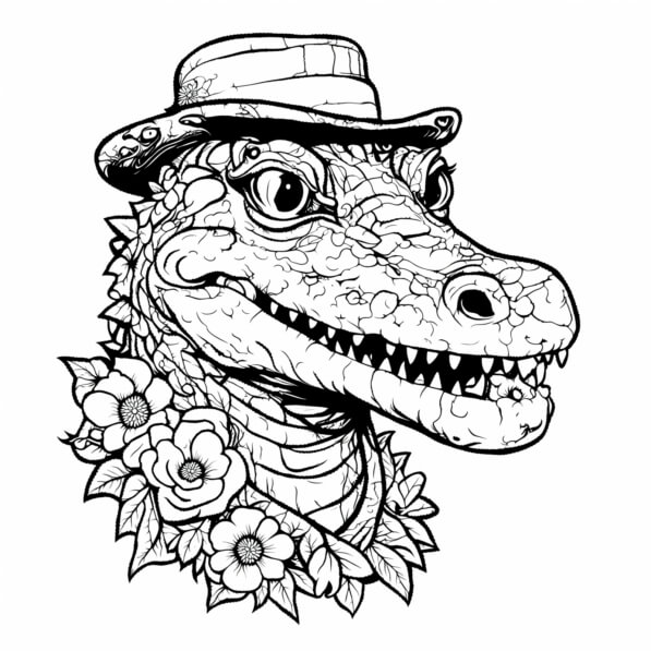 Download Artistic Alligator with Top Hat and Flowers Coloring pages ...