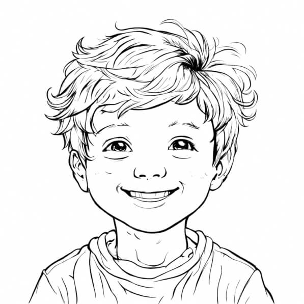 Download Smiling Boy with Curly Hair Coloring pages Online - Creative ...