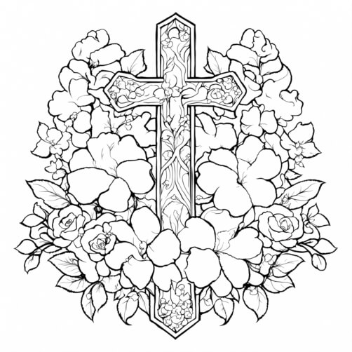 Download Adult Coloring Page with Cross and Flowers Coloring pages ...