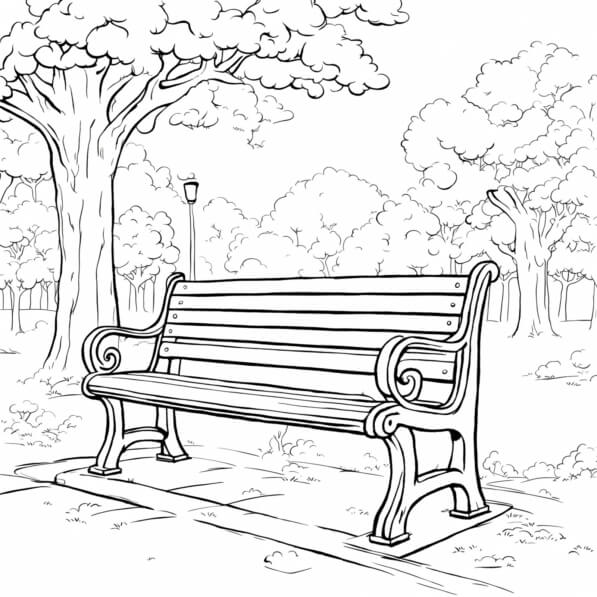 Download Empty Park Bench Drawing Coloring pages Online - Creative Fabrica