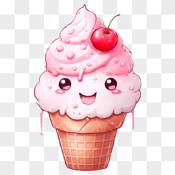 Descarga Cono de Helado Rosa Kawaii con Cereza Kawaii En Línea ...