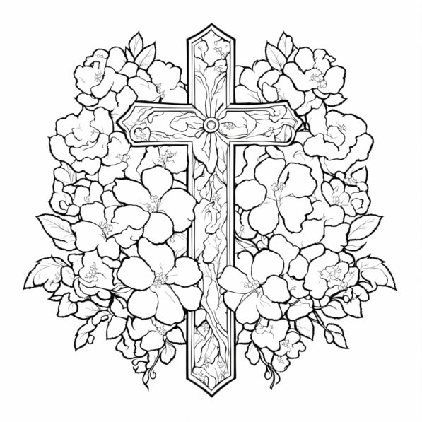 Download Cross with Flowers and Roses Coloring Page Coloring pages ...