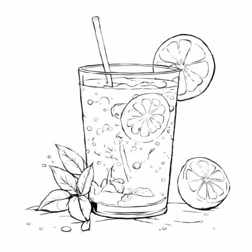 Download Coloring Drawing of Alcoholic Beverage with Lemon Slices ...