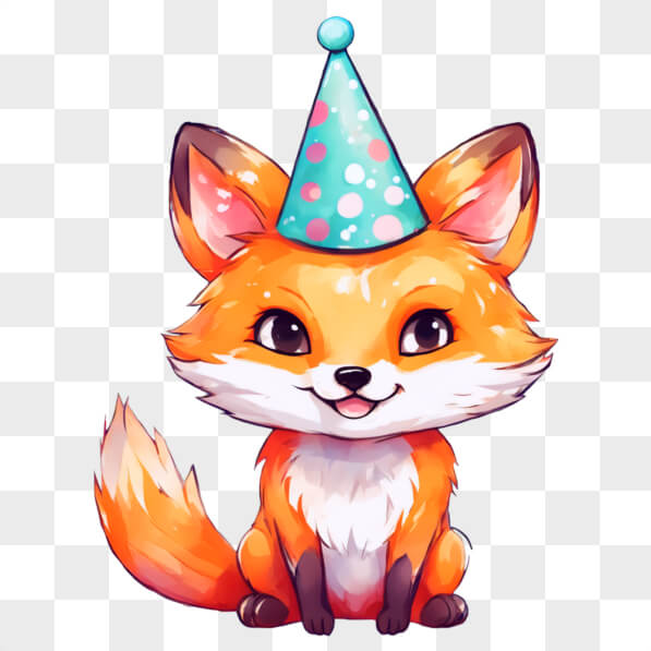 Download Kawaii Cartoon Fox in Birthday Party Hat Kawaii Online ...