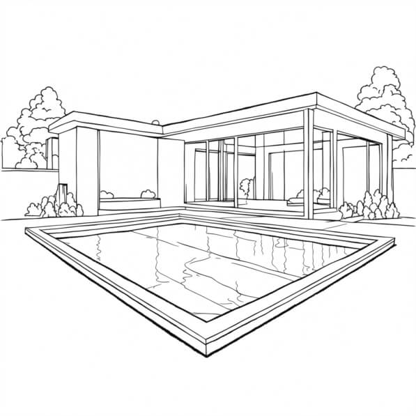 Download Modern Architectural House with Swimming Pool Coloring pages ...