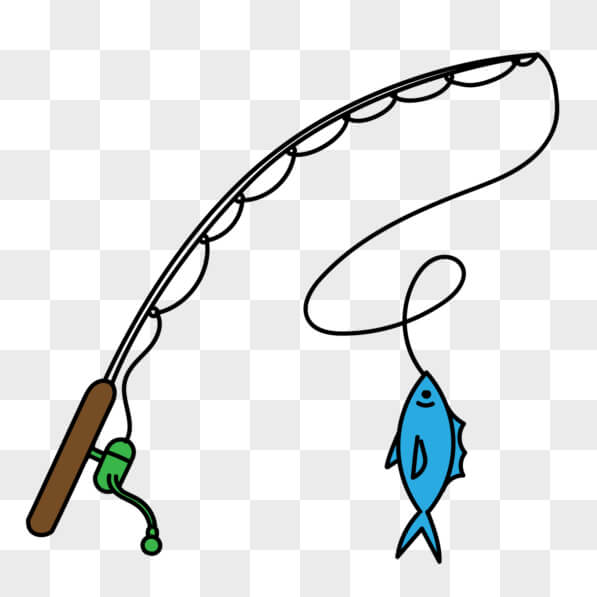 Download Fishing Rod with Blue Fish Cartoons Online - Creative Fabrica