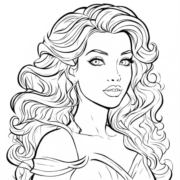 Schöne Frau mit langen lockigen Haaren zum Ausmalen und Zeichnen ...
