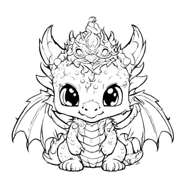 Download Cute Baby Dragon Coloring Page with Crowns and Tiara Coloring ...