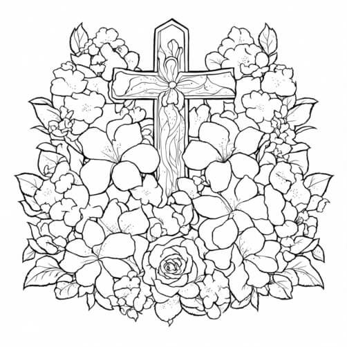 Download Intricate Cross Surrounded by Flowers Coloring pages Online ...