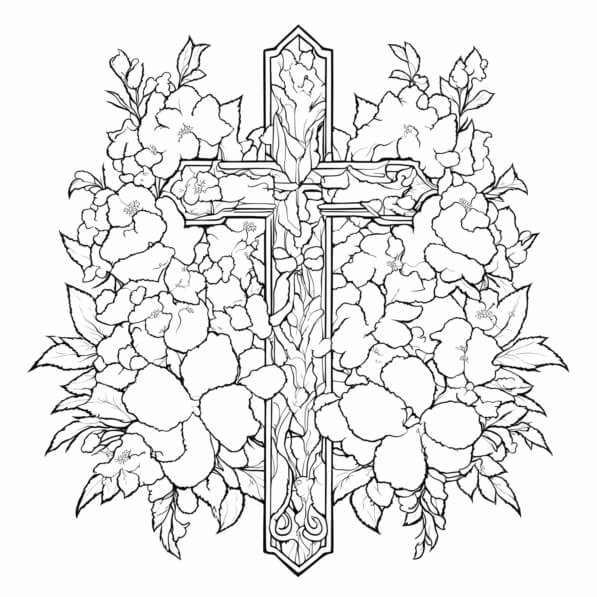 Download Adult Coloring Page with Cross and Flowers Coloring pages ...