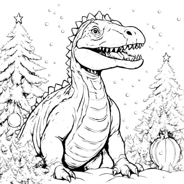 Download Dinosaur Coloring Page in Snow with Trees Coloring pages ...