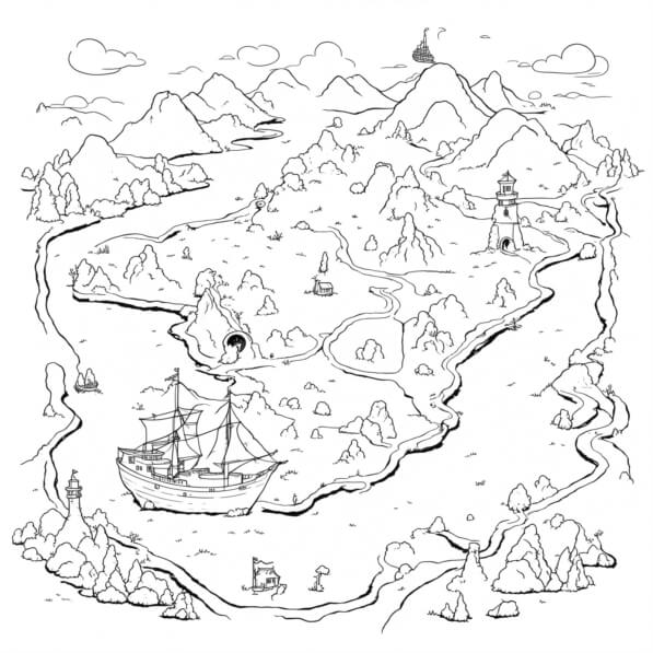 Download Black and White Pirate Ship Drawing on Island Coloring pages ...