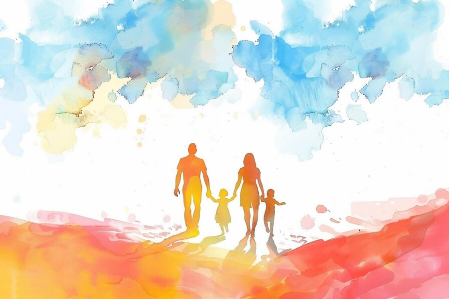Descarga Silueta Familiar en Acuarela Fondos En Línea - Creative Fabrica