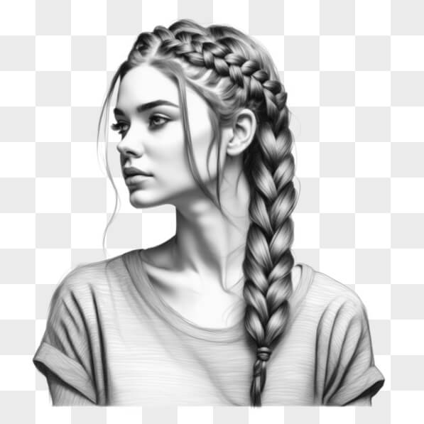 Descarga Retrato de una Joven con Cabello Trenzado Bocetos En Línea - Creative Fabrica