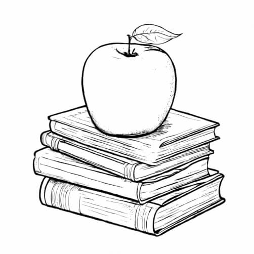 Download Stack of Books with an Apple Coloring pages Online - Creative ...
