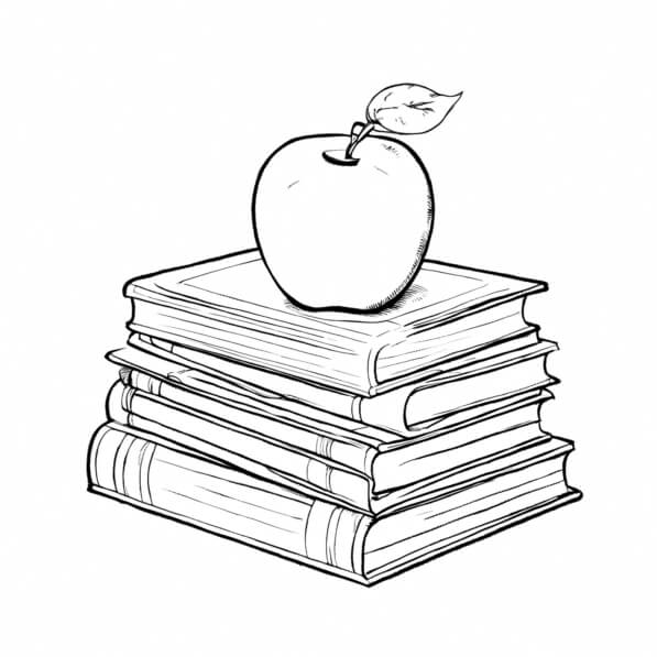 Download Stapel boeken met een appel Kleurplaten online op Creative Fabrica